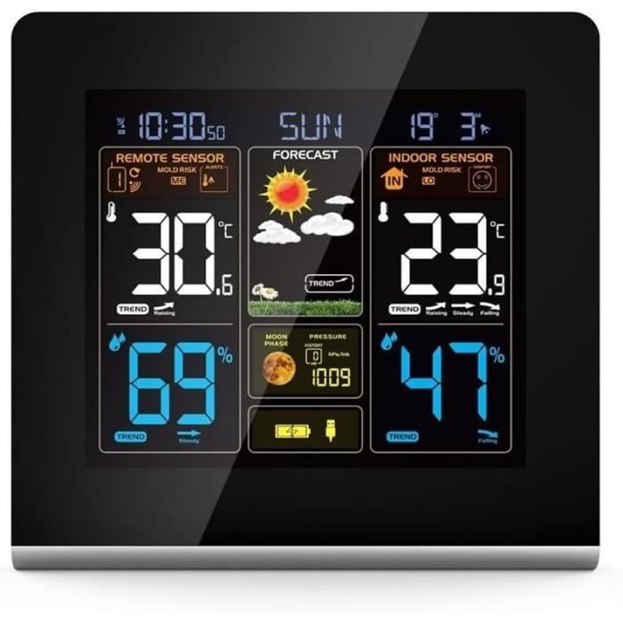 Station Météo Sans Fil Avec Capteur Extérieur Couleur Prévisions Météo Grand Écran Hd ...