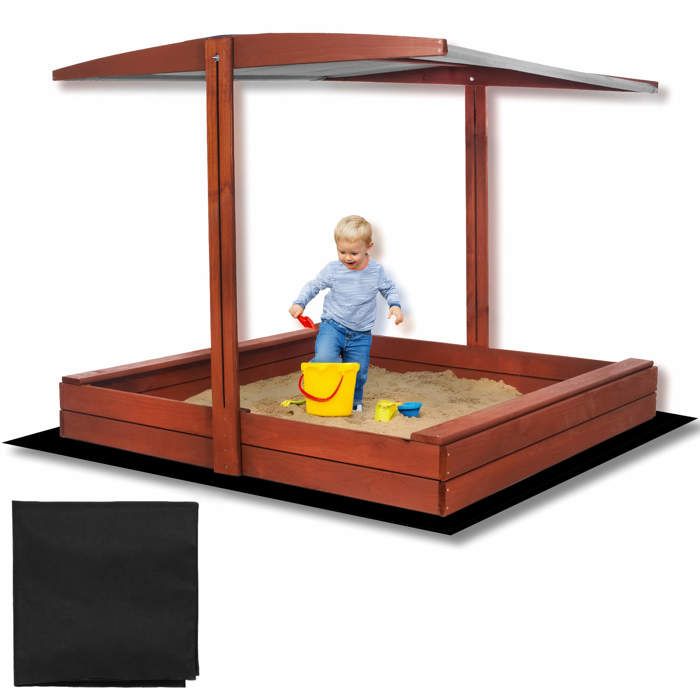 Bac à sable - Springos - 140 x 140 cm - Bois massif - Toit réglable - Protection UV - Cdiscount ...