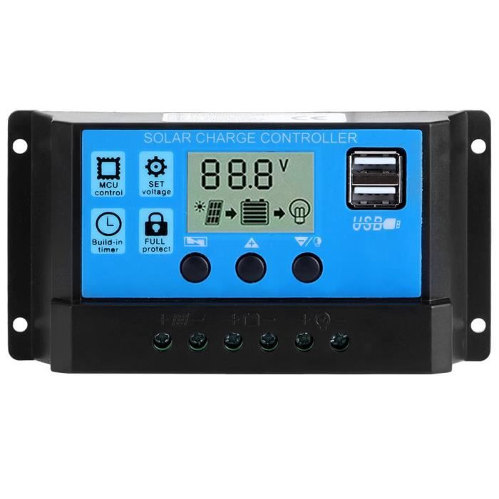 Zerone Régulateur solaire 50A 5V contrôleur domestique LCD double sortie USB régulateur PWM ...