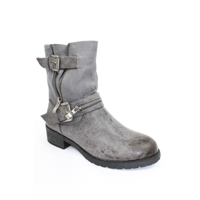 Boots Bi-Matière avec déco zippe… Gris Gris Gris - Cdiscount Chaussures