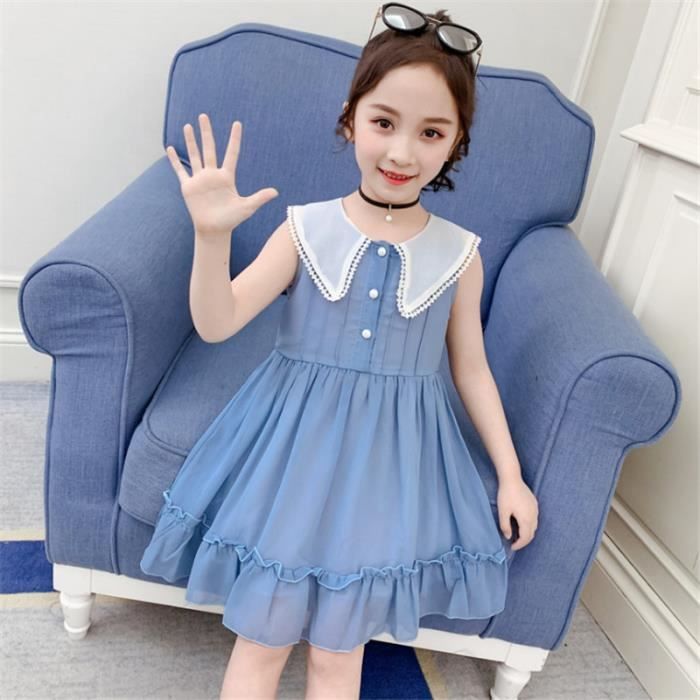 ROBE Fille - Robe d'été en mousseline avec col en dentelle confortable ...