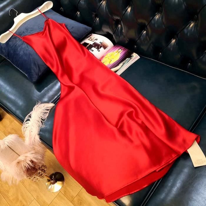 Robe,Robe Sexy sans manches en Satin de soie, robe à bretelles, col en ...