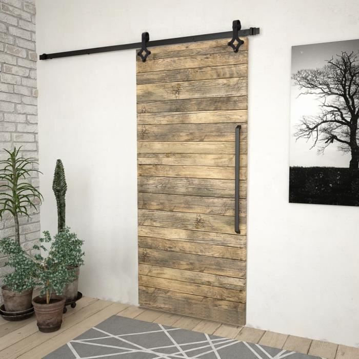 Kit de fixation pour porte coulissante 200 cm Acier Noir - Pwshymi ...