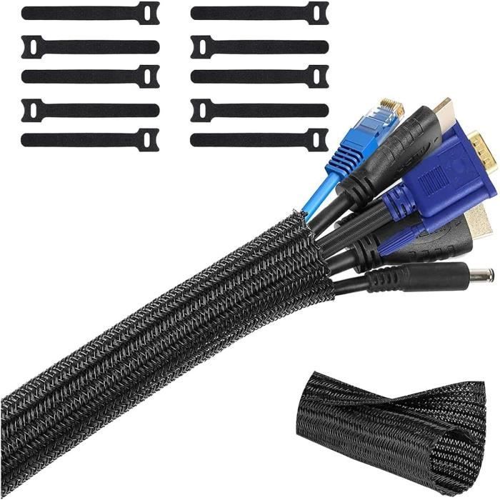 3m Cache Cable Réglable, Gaine Câble Tressée Diamètre 13 mm, Manchon ...