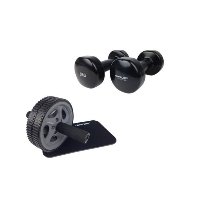 Tunturi - Ensemble de fitness - Haltères 2 x 5kg Vinyle & Roue abdos ...