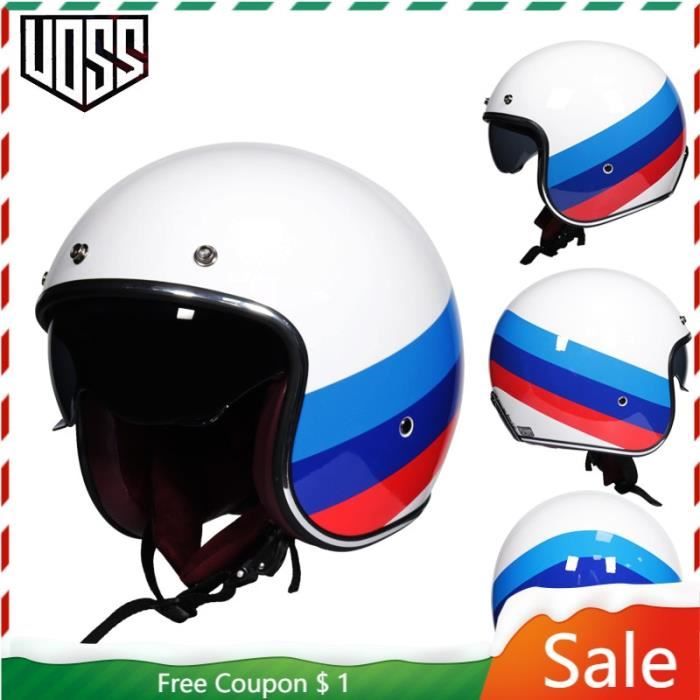 Casque de moto à visage ouvert,demi-casque rétro,jet vintage,VOSS 060 ...