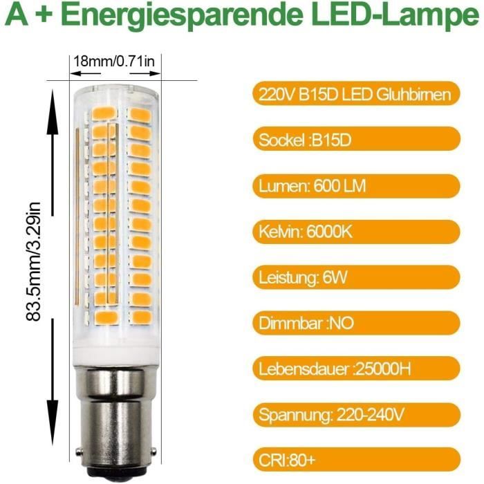 Ampoule À Led B15D 6W (Remplacement Halogène 60W) Ac 220-240V Sans ...