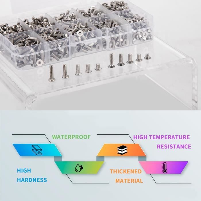 720 Pièces M3 Vis À Tête Hexagonale, Vis Mécaniques À Tête Fraisée, Vis ...