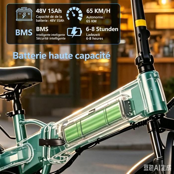 Vélo électrique pliable 20'' , batterie 48 V 15 Ah , moteur 250 W, 25 ...