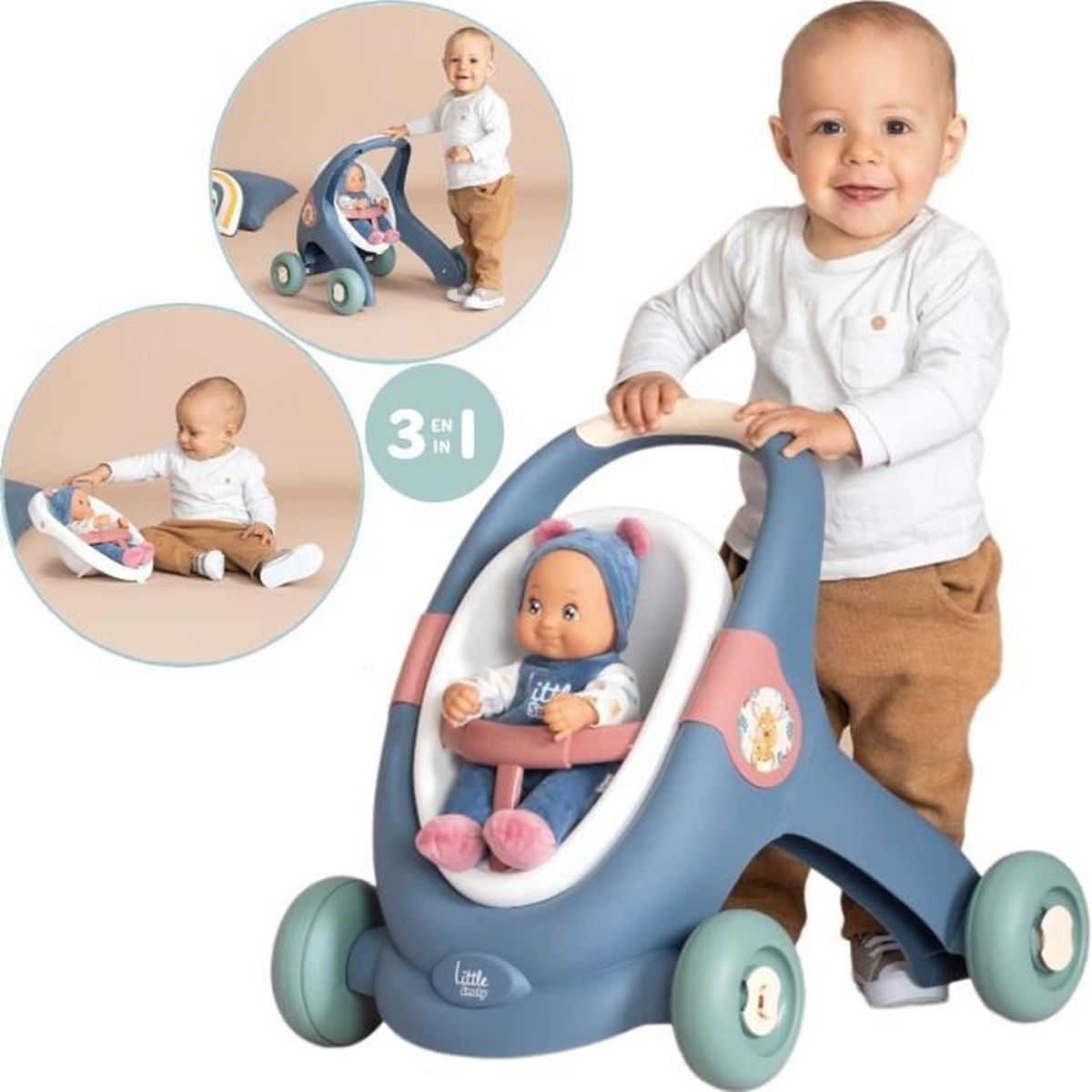 Little Smoby Baby doll walker set 3in1 pusher, carrier, stroller ...