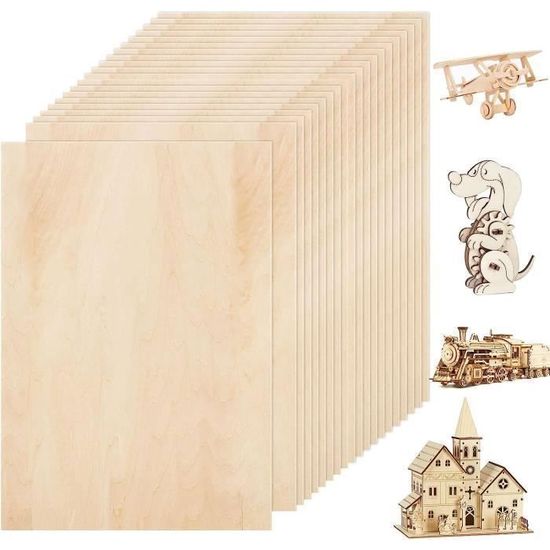 20 Feuilles de Contreplaque Plaque de Bois Naturel 300 × 200 × 2 mm ...
