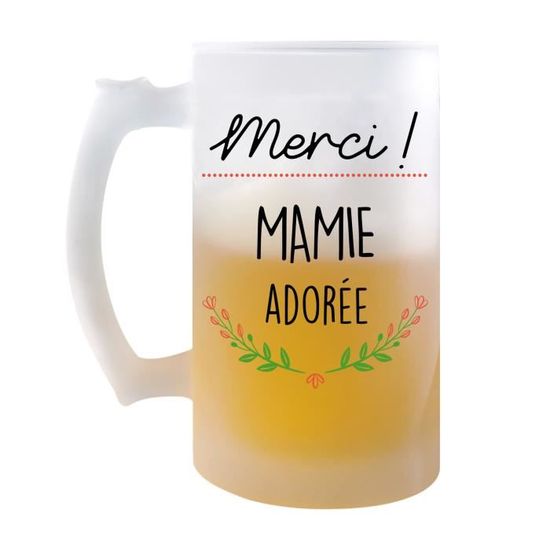 Chope Merci Mamie Adorée | Verre à bière Pinte Idée Cadeau Anniversaire ...