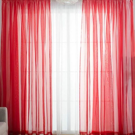 Rideaux Voilages Rouge Passe TringleRideau Couleur Unie, 2 Panneaux ...