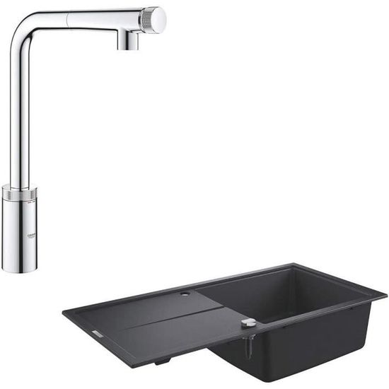 Mitigeur Evier Grohe Smartcontrol - Chrome + Evier Composite Noir ...