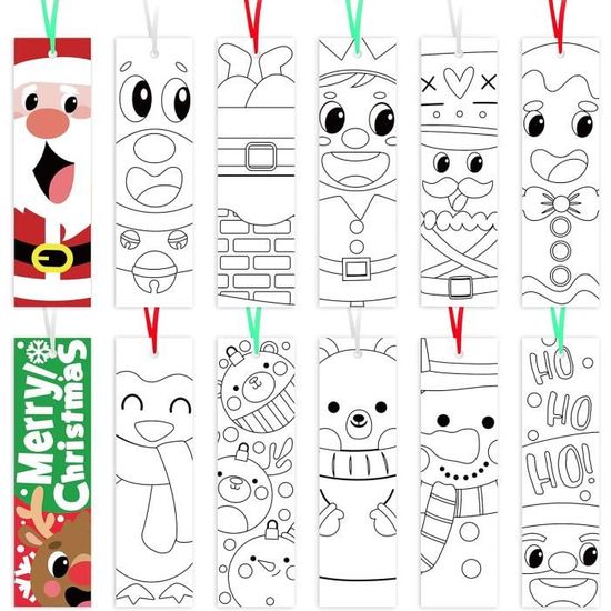 Lot De 75 Marque-Pages Vierges De Noël À Colorier Pour Enfants Pour ...