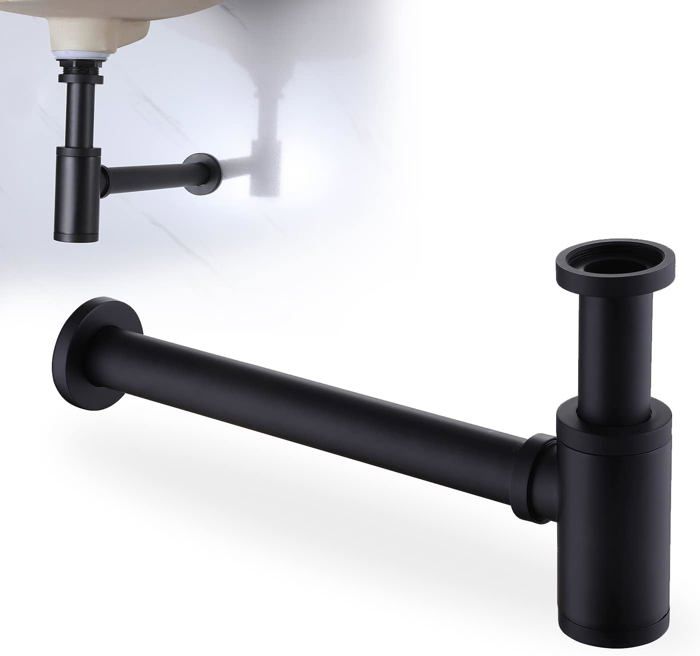 Siphon en P noir - Évacuation des déchets - Réglable - Pour lavabos de ...