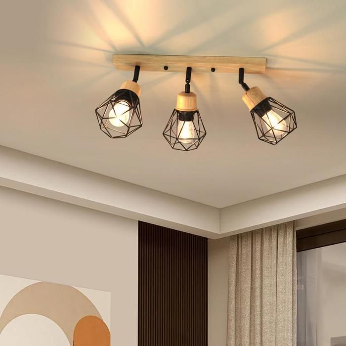 IDEGU Plafonnier Spots Industriel, 3 Spots de Plafond Vinateg Abat-jour ...