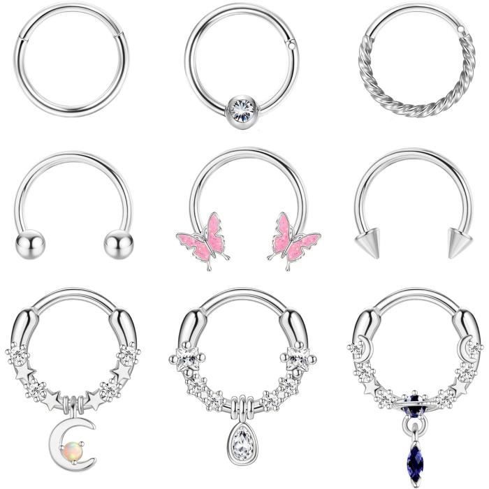 9 Pièces 16G Nez Piercing Nez Anneau Pour Femme Homme Acier Chirurgical ...