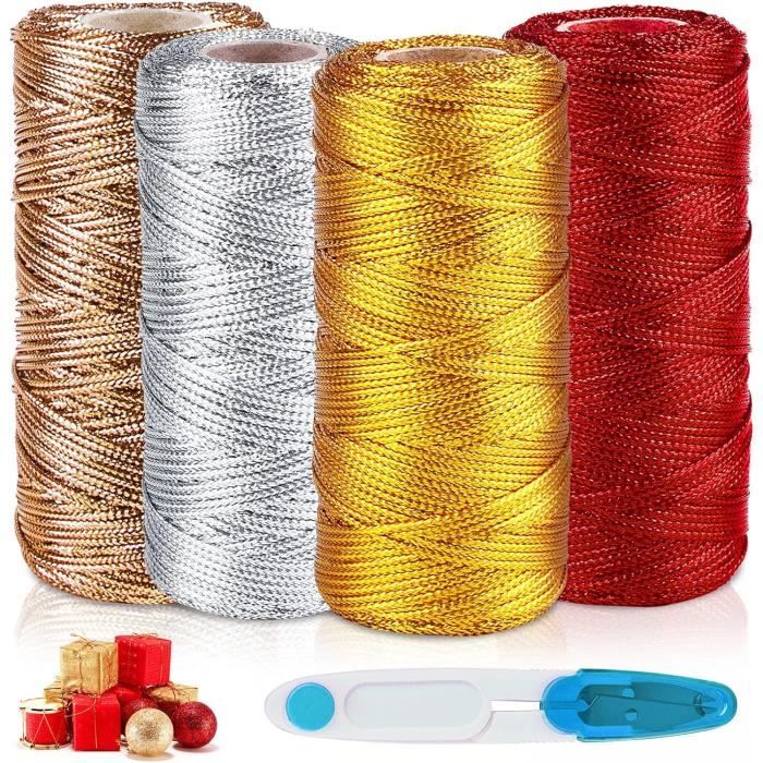 4 Rouleaux Métallique Cordon, Fil Dore 100m Fil d'or Ficelle Doré ...