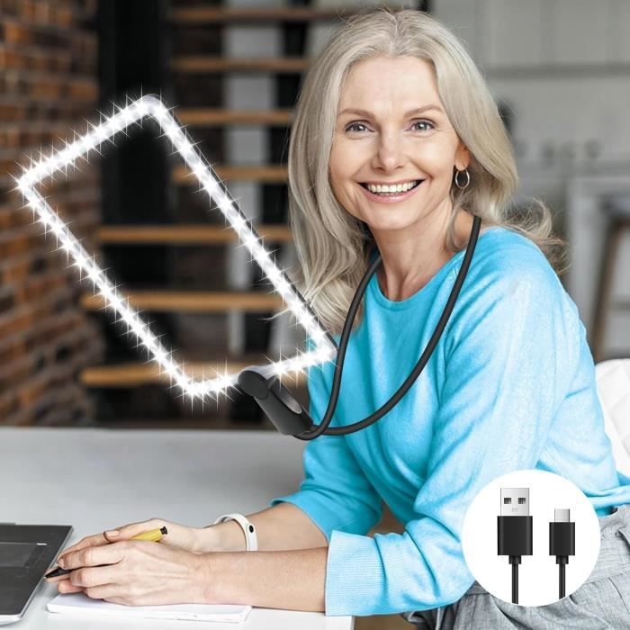 Loupe à Main Libre - Non-cerclée - 50 LED - 1000mAh Rechargeable - 5X - Col de Cygne Flexible ...