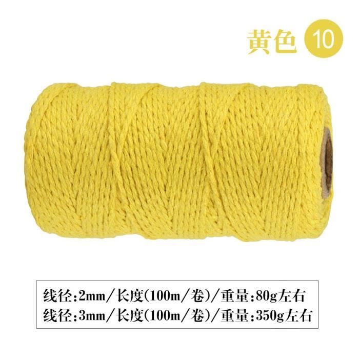 Pelotes de laine,Corde colorée 100% coton, ficelle de 2 mm x 100 m ...