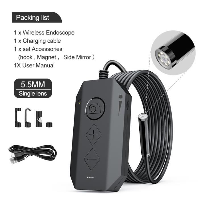 Endoscope sans fil 39mm 1080P étanche WiFi Endoscope avec LED réglable ...
