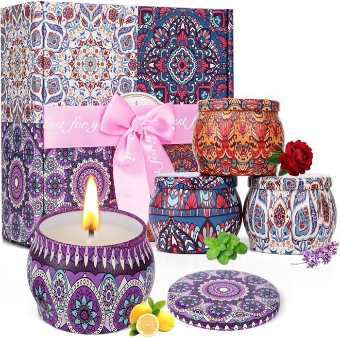 4Pcs Bougie Parfumée 4,4 OZ Coffret Bougies Parfumées Cadeau de Bougies ...