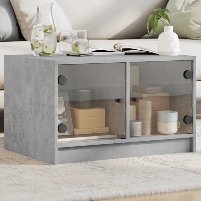 TAM Table basse avec portes en verre gris béton 68x50x42 cm A836367 ...