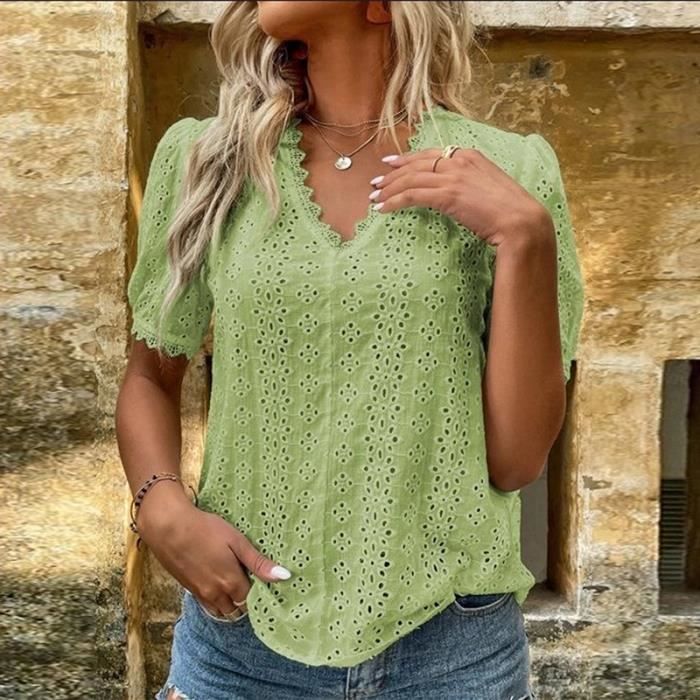 Chemise,Chemise élégante en dentelle creuse au crochet pour femmes,pull ...