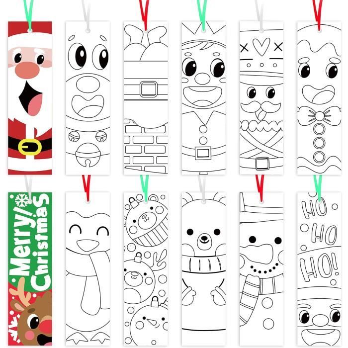 Lot De 75 Marque-Pages Vierges De Noël À Colorier Pour Enfants Pour ...