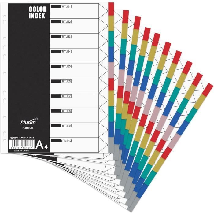 10Pcs A4 Intercalaires, 10 intercalaires DIN-A4 couleur avec page de ...