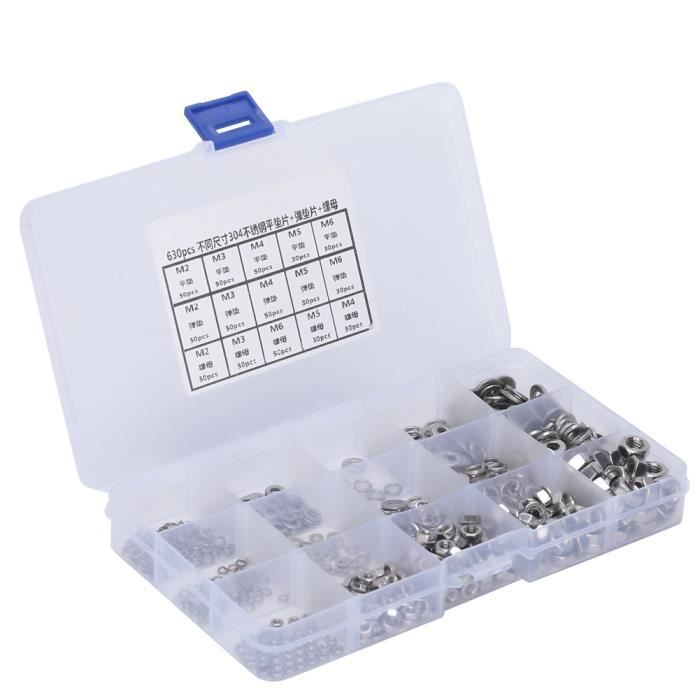 Rondelle plate en acier inoxydable - SURENHAP - 630 pièces + joint à ressort + écrou M2 M3 M4 M5 ...