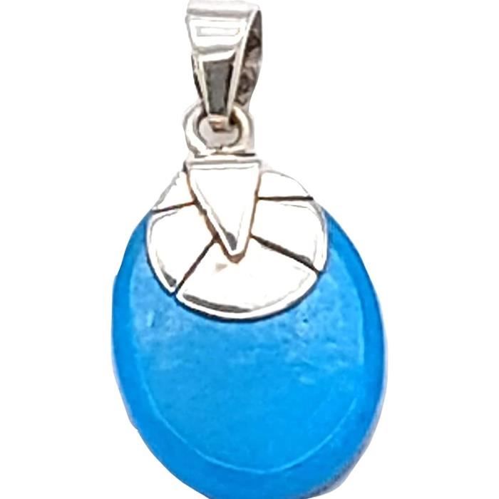 Pendentif Oval En Turquoise Véritable Et Argent 925 Collier Femme ...