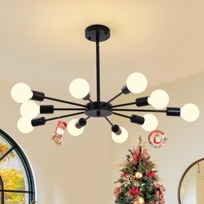 Lustre Encastré, Lustre Noir Moderne À Base E27 À 10 Lumières, Lampe Suspendue Vintage ...