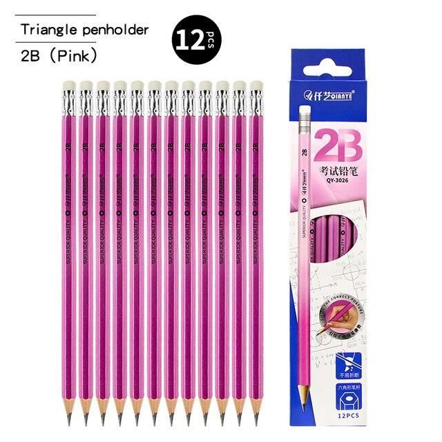 CRAYON GRAPHITE,2B Pink--Crayon en bois 2B-HB avec gomme, lot de 12 ...