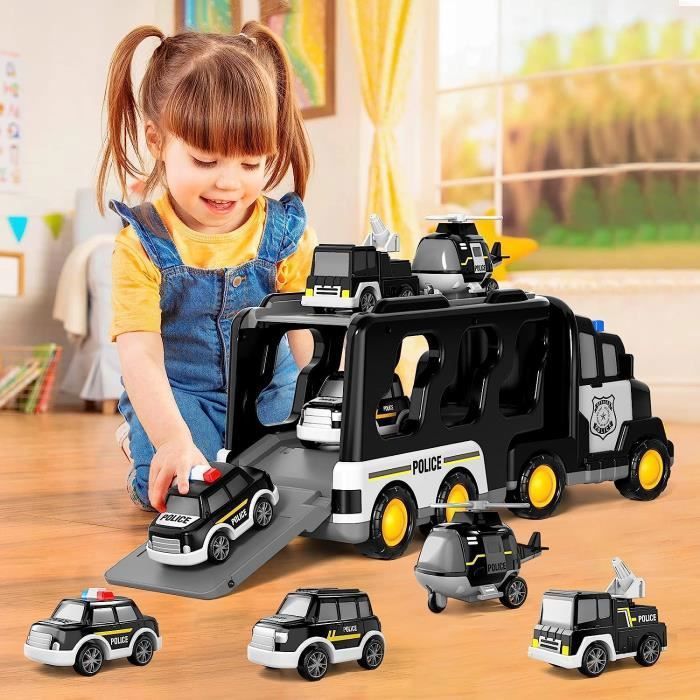 Camion de police 5 en 1 à friction pour enfant de 3 à 6 ans - Noir ...