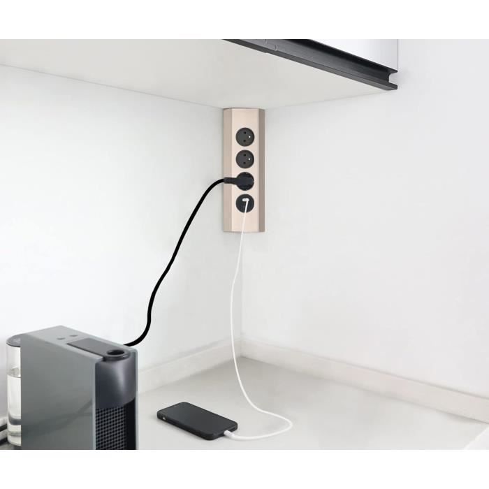 35458 Bloc Multiprise Cuisine D‘Angle En Inox, Facile À Fixer Au Mur, Avec 3 Prises Norme ...