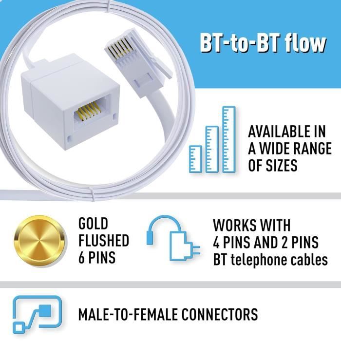 Câble D'Extension Téléphonique Bt 2 M - Mâle Vers Femelle - Câble D ...
