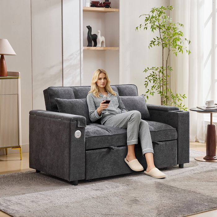 Canapé Convertible 2 Places avec USB C et Dossier Réglable, Canapé Lit ...