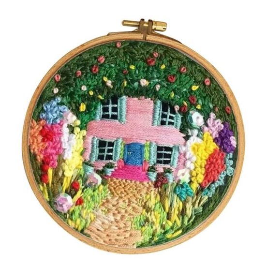 Kit de démarrage de broderie-motif de maison coloré, tissu de broderie ...