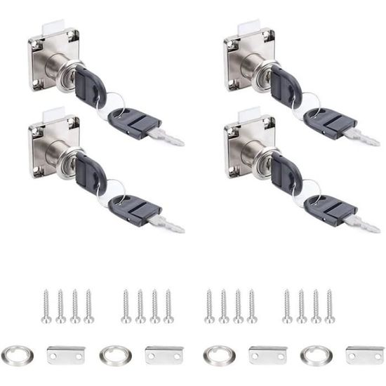 4 Pièces Serrure De Tiroir De Bureau, Serrure De Meuble, Serrure Batteuse Cylindre, Verrou De ...