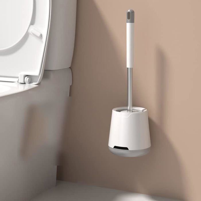 Brosse de Toilette Brosse de toilette en silicone avec poignée longue et porte-drain rapide ...