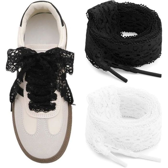 2 paires de Lacets Chaussures Plats pour Baskets Lacets Dentelle noir ...