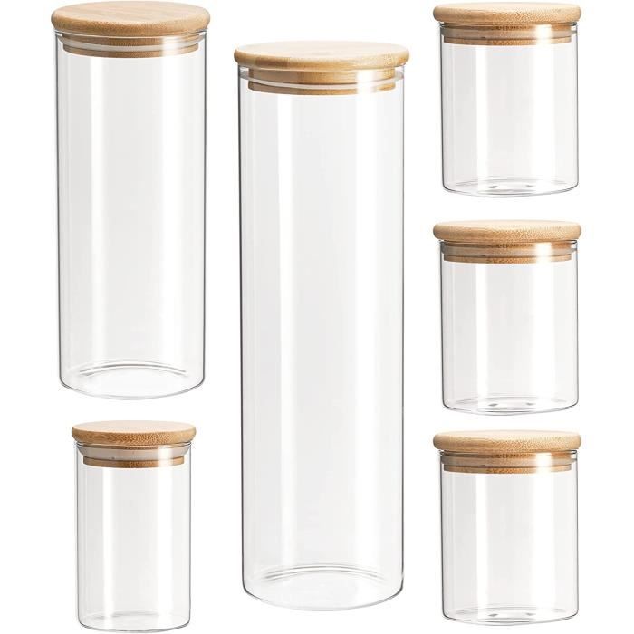 Lot de 6 boîtes de conservation en verre avec couvercle en bambou 6142 ...