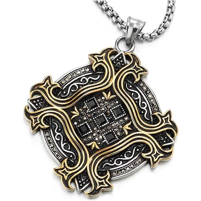 Homme Acier Antique Médaille Pendentif Collier Pendentif Avec Zircone ...