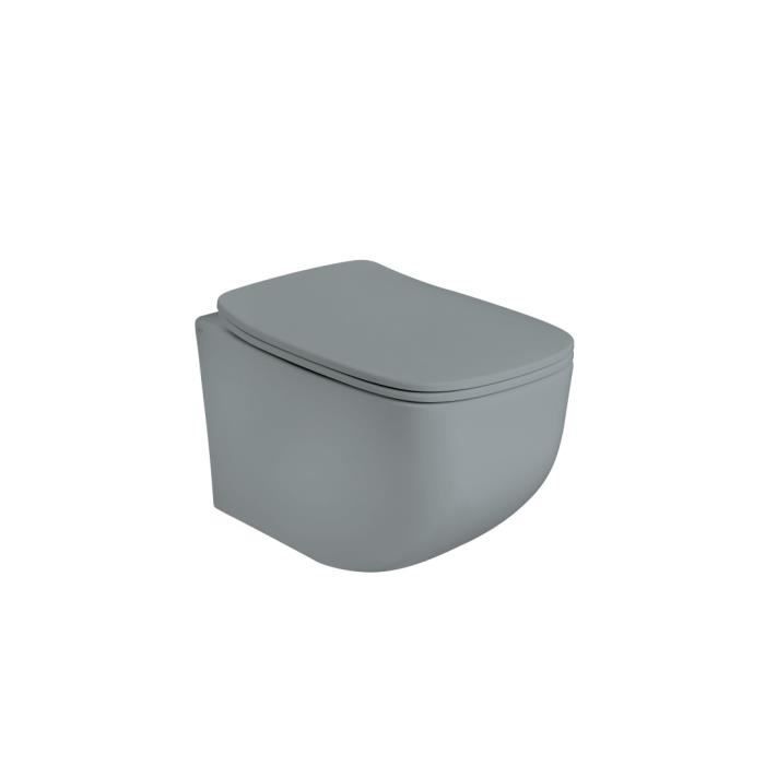 WC suspendu sans rebord en céramique gris mat - Kiamami Valentina ...