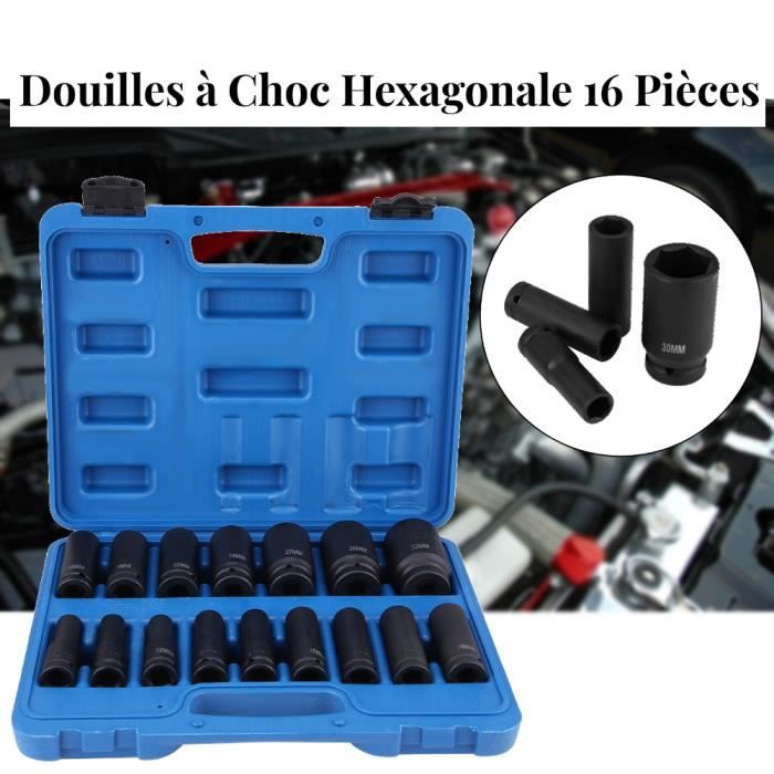 LEU- Douilles à Choc Hexagonale, 16 Pièces 1/2 Pouce Jeu de Douilles à Impact 6 Pans Outil de ...
