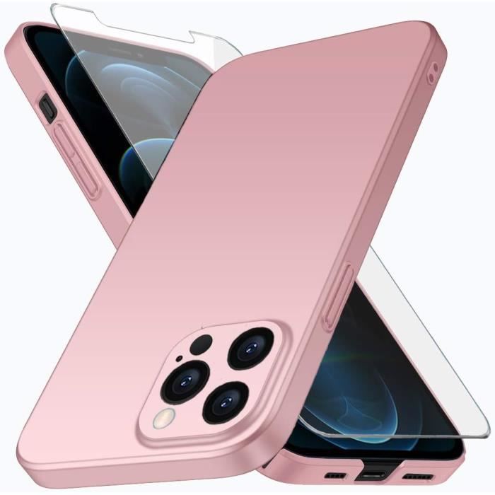 Coque pour iPhone 12 Pro Max+Verre trempé Protection écran,Or Rose Très ...