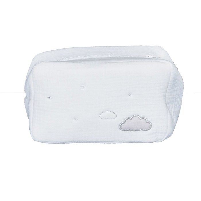 Trousse de toilette - Lily grey - Coton Bio - Souple - Zippée - Gris/Blanc