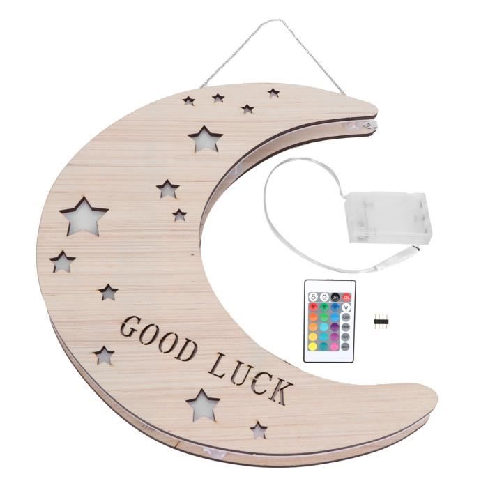 Tbest Applique Veilleuse LED RGBW Lampe Murale en Bois en Forme de Lune ...